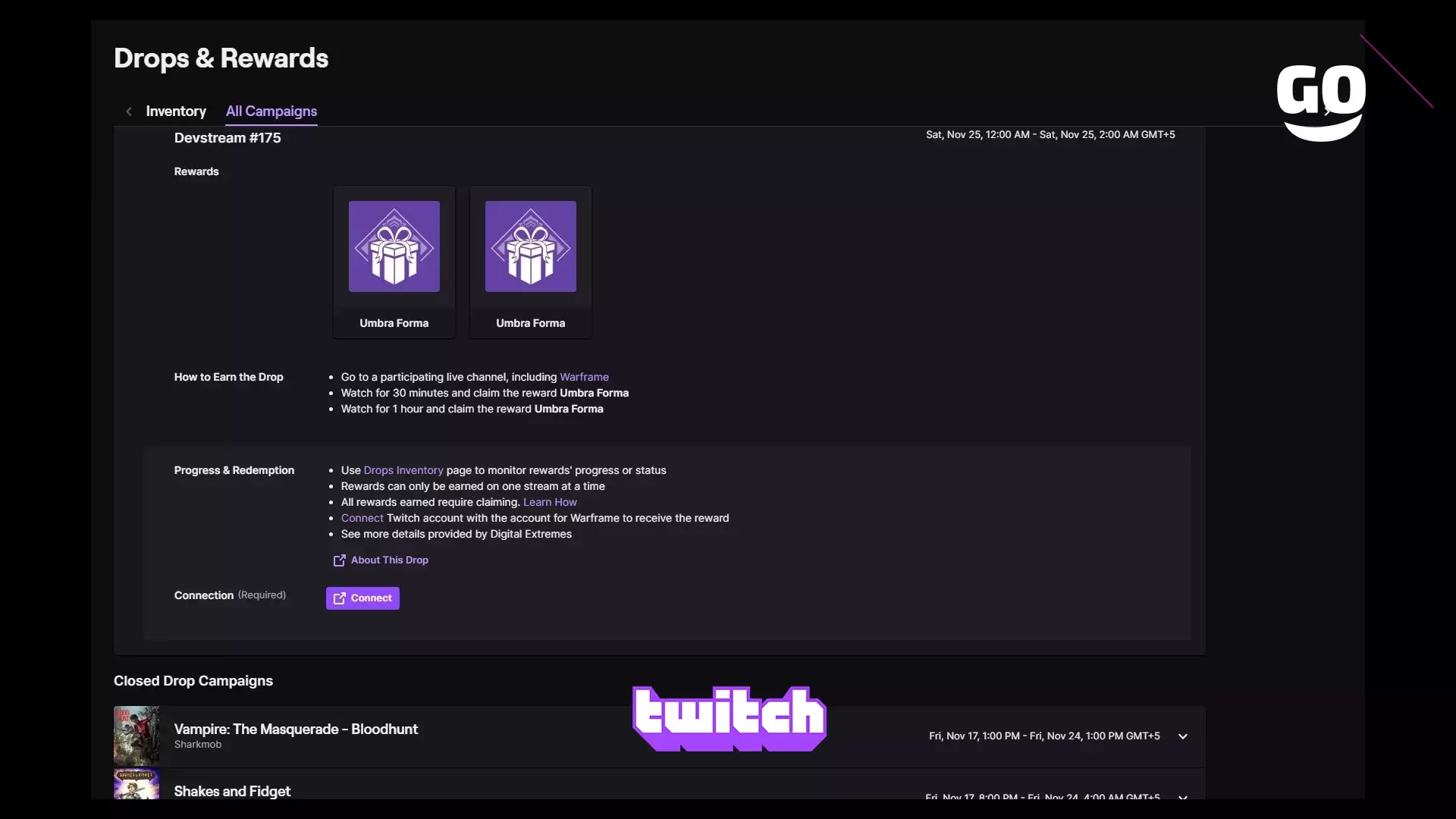 Twitch Drops награды Devstream #175 для Warframe
